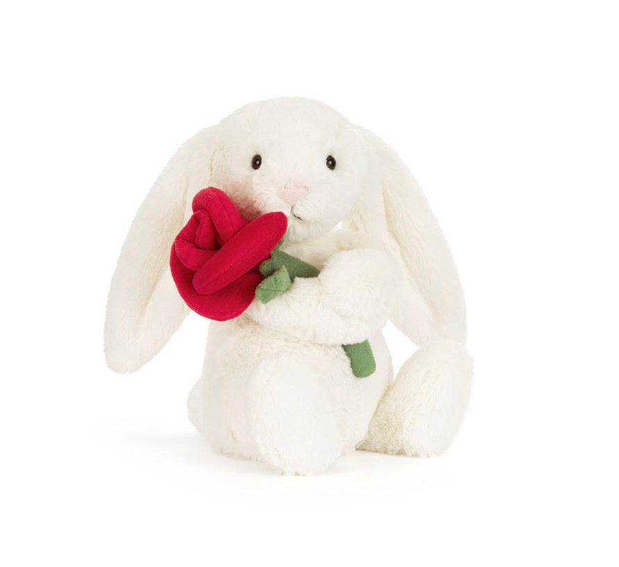 Jellycat Cream Bunny with Rose – Foxy Reds